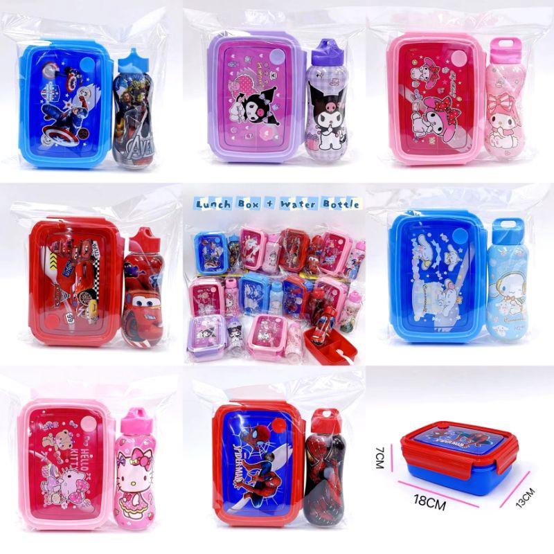 Jual Kotak Bekal Makan Anak + Botol Minum Karakter | Set Kotak Bekal Kuromi Melody Cinnamoroll ...