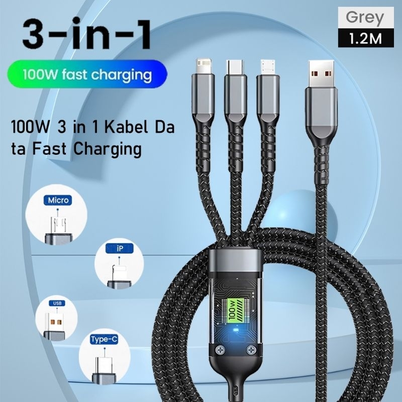 Jual KABEL DATA FAST CHARGING KABEL CHARGER 3IN1 TYPE C MICRO USB ...