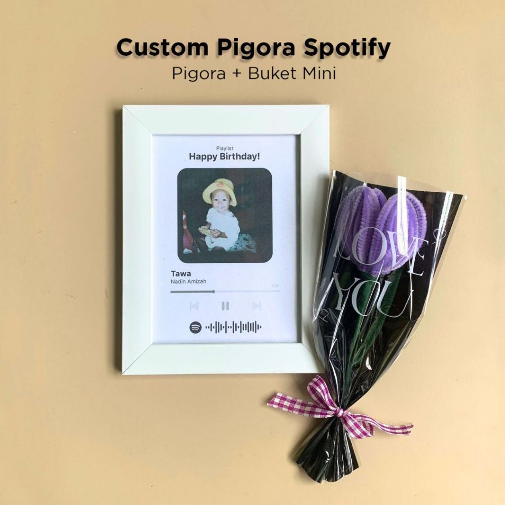 Jual Hadiah Custom Pigora / Pigura/ Frame Lagu 5R dan Buket Bunga Mini ...