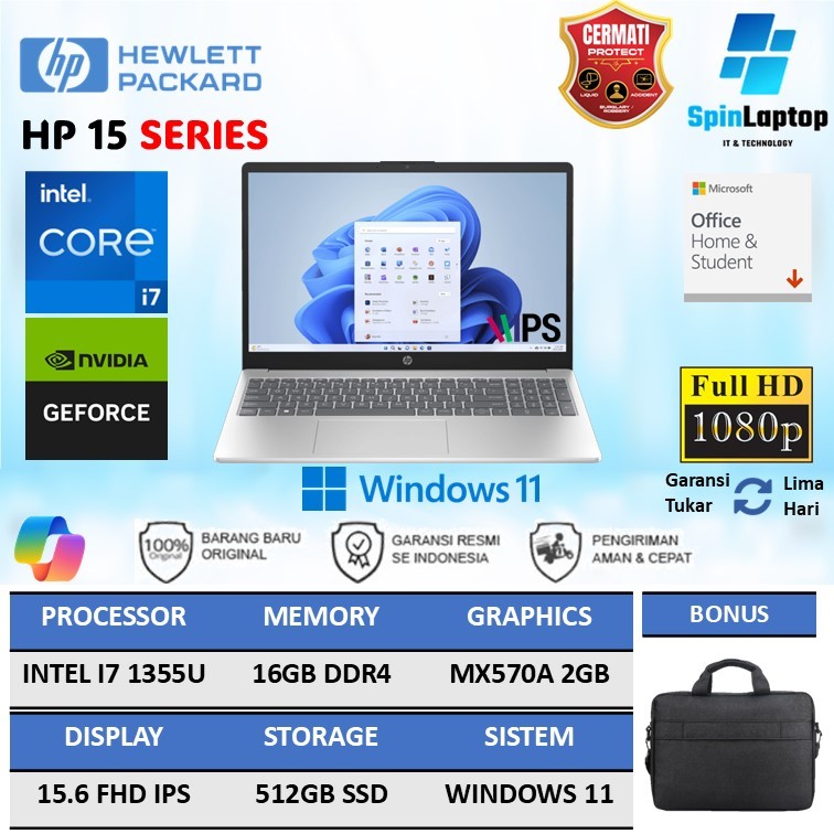 Jual Laptop HP 15 inch Nvidia MX570A 2GB I7 1355U Ram 16GB ssd 512GB ...