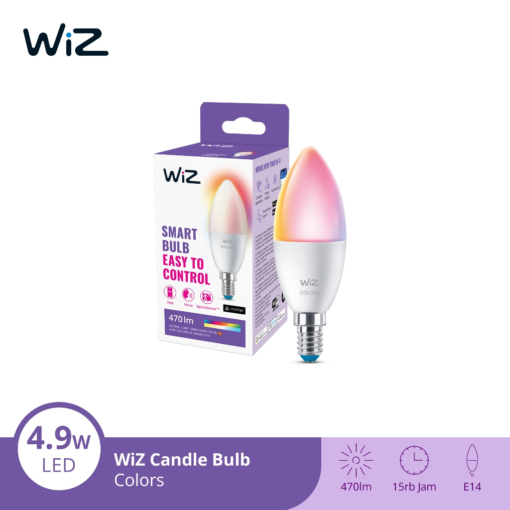 Jual WiZ Lampu Smart WiFi Candle Bulb LED 4.9W E14 Tunable Color Warna - Lampu Aesthetic, Lampu ...