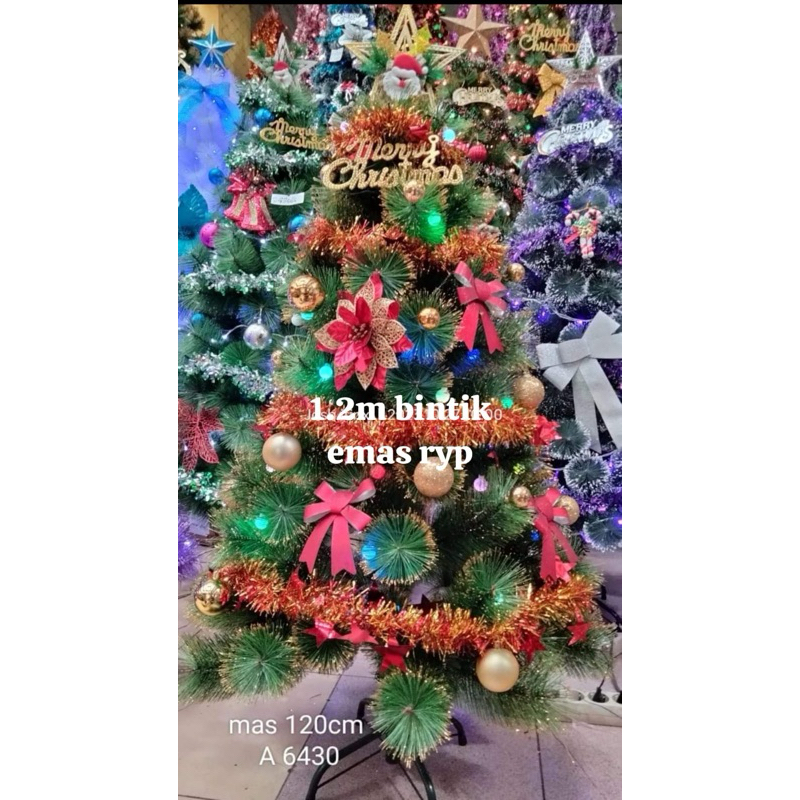 Jual Pohon natal 120cm atau 1.2meter warna hijau bintik emas premium ...