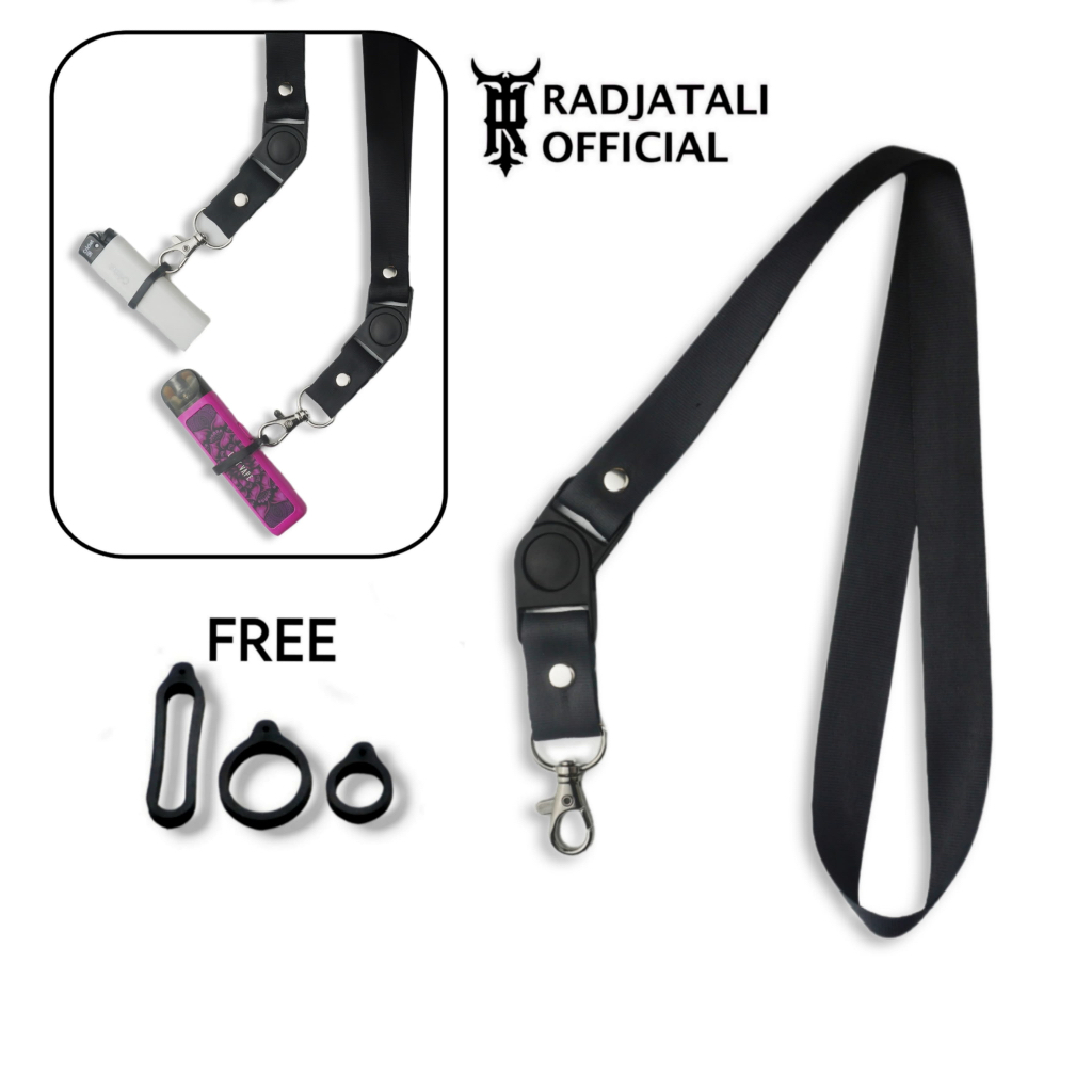 Jual Lanyard Hitam Polos 2cm Free 3 Karet Gantungan Tali Lanyard ...