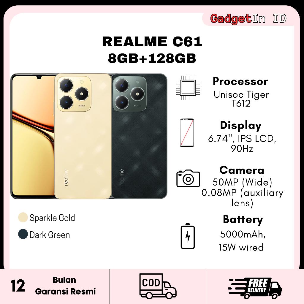 Jual HP REALME C61 8GB/128GB GARANSI RESMI REALME INDONESIA | Shopee Indonesia