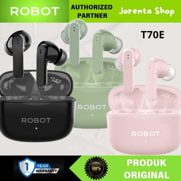 Jual ROBOT Airbuds T70E TWS Earphone Deep Bass Headset Bluetooth 5.4 ...