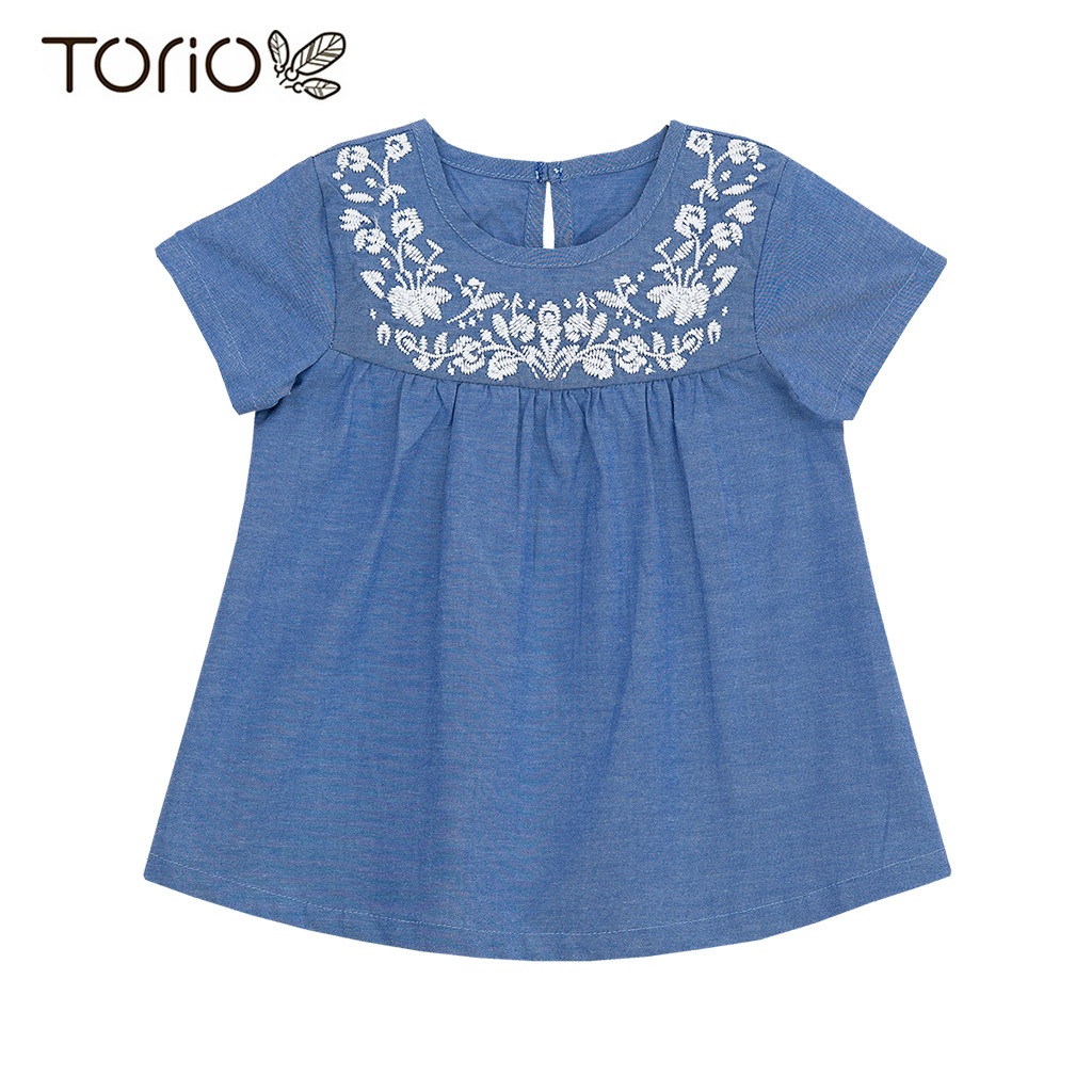 Jual TORIO Flower Embroidery Denim Top - Atasan Anak Perempuan | Shopee ...