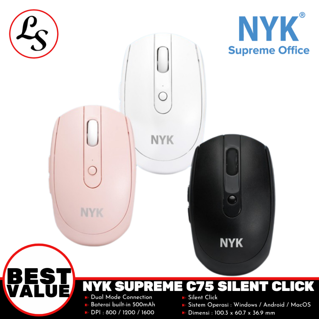 Jual NYK SUPREME MOUSE C75 Silent Click Dual Mode | Shopee Indonesia