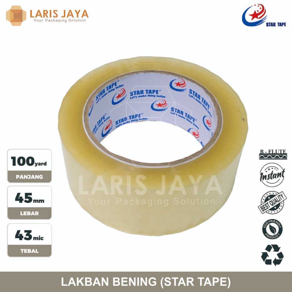 Jual LAKBAN STAR TAPE 45 MM X 100 YARD ( Lakban ST Bening 2" ) | Shopee ...
