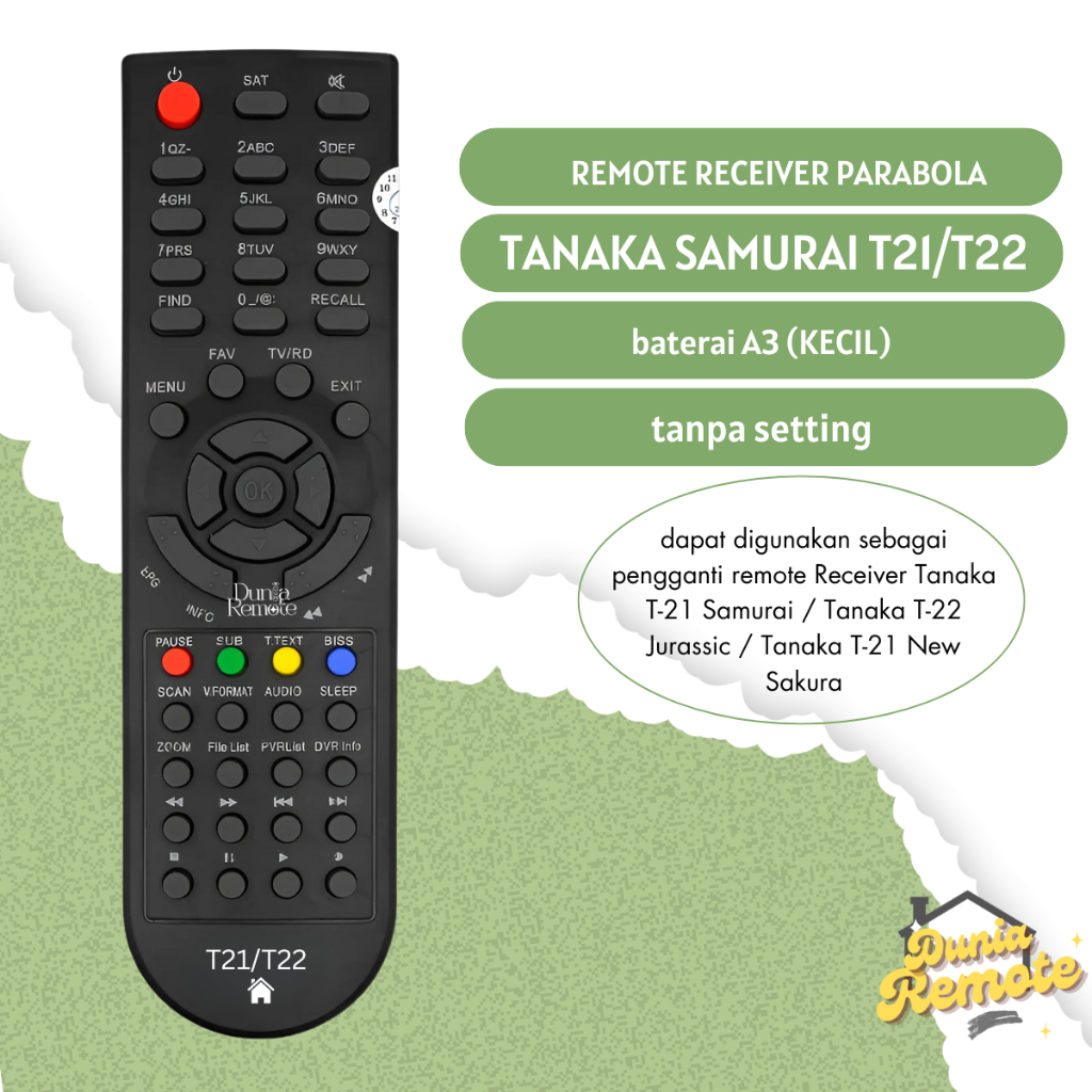 Jual Remot Remote RECEIVER PARABOLA TANAKA T21 T22 NEW HD JURASSIC ...