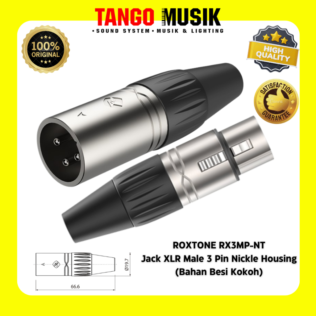 Jual JACK XLR MALE ROXTONE RX3MP-NT ORIGINAL / JACK BMA JACK CANON FEMALE BMA AC3F ASLI KONEKTOR ...