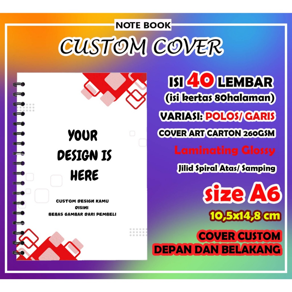 Jual Notebook/notes spiral custom A6 isi 40 lembar garis/polos | Shopee ...