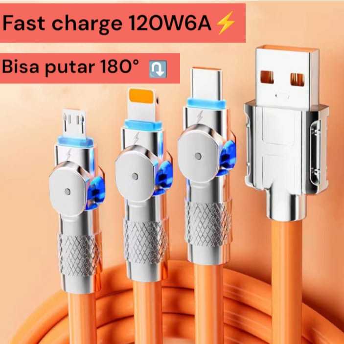 Jual Kabel Data Fast Charging Tipe C Micro USB Lightning 120W 6A 1 ...
