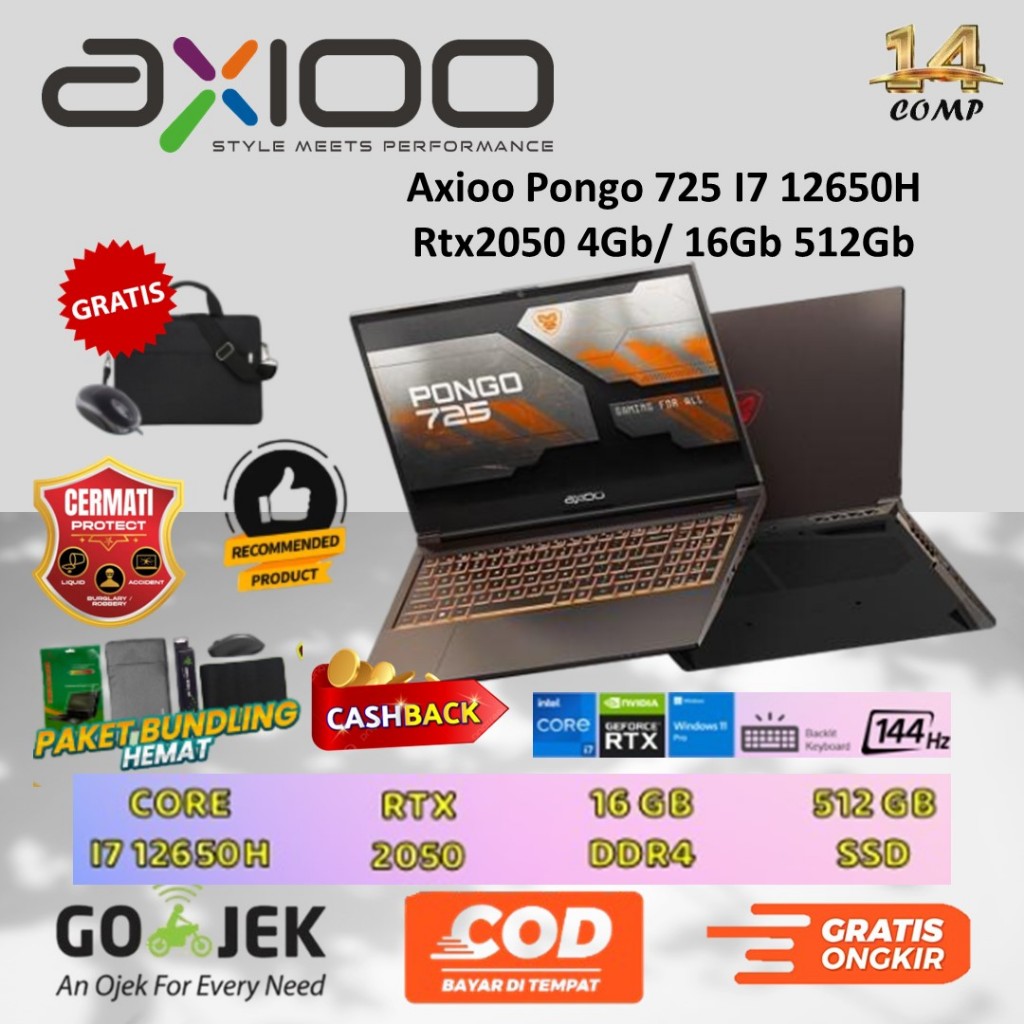 Jual Axioo Pongo 725 I7 12650H Rtx2050 4Gb/ 16Gb 512Gb W11Pro 15.6Fhd ...