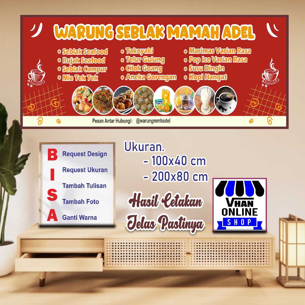 Jual Cetak Spanduk Banner Custom Warung Seblak Keren Bagus | Shopee ...