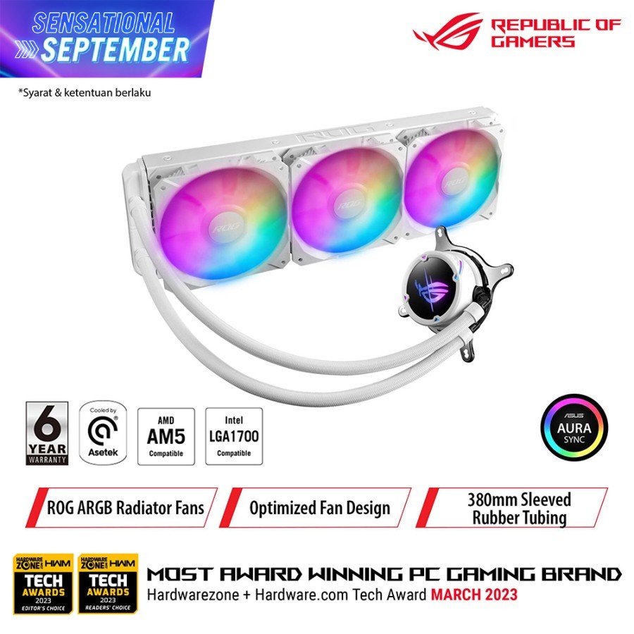 Jual ASUS ROG Strix LC III 360 ARGB White Edition 360mm with Aura Sync ...