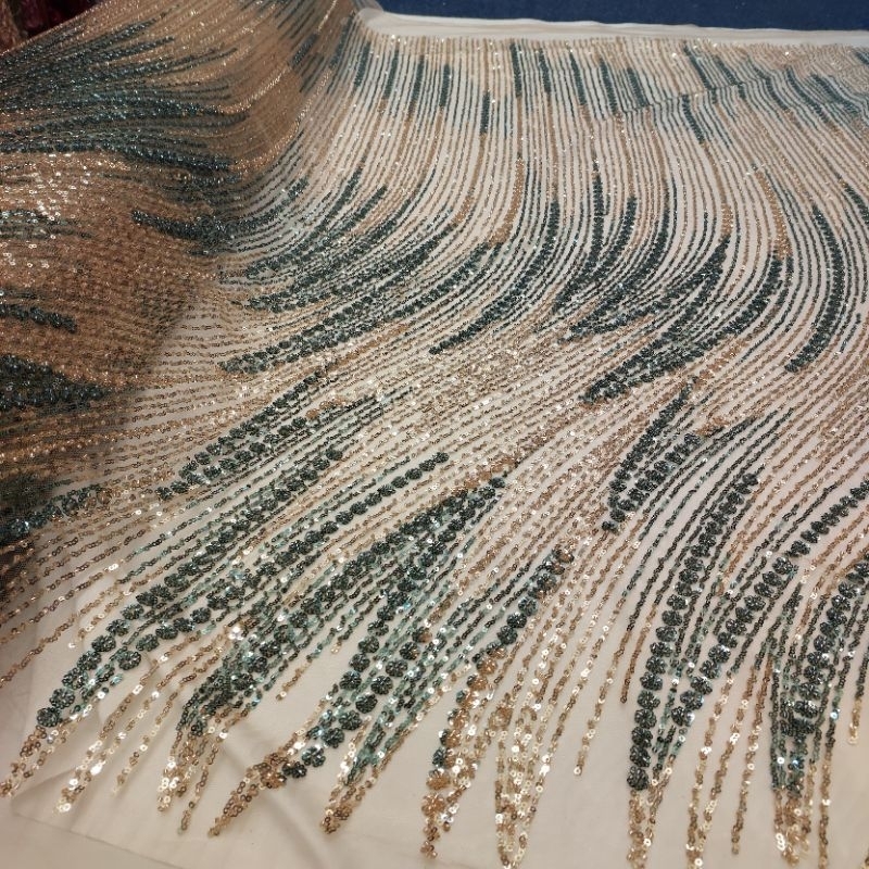 Jual (Cod) bahan kain Molaya full payet Two tone Soroschi/bahan kebaya ...