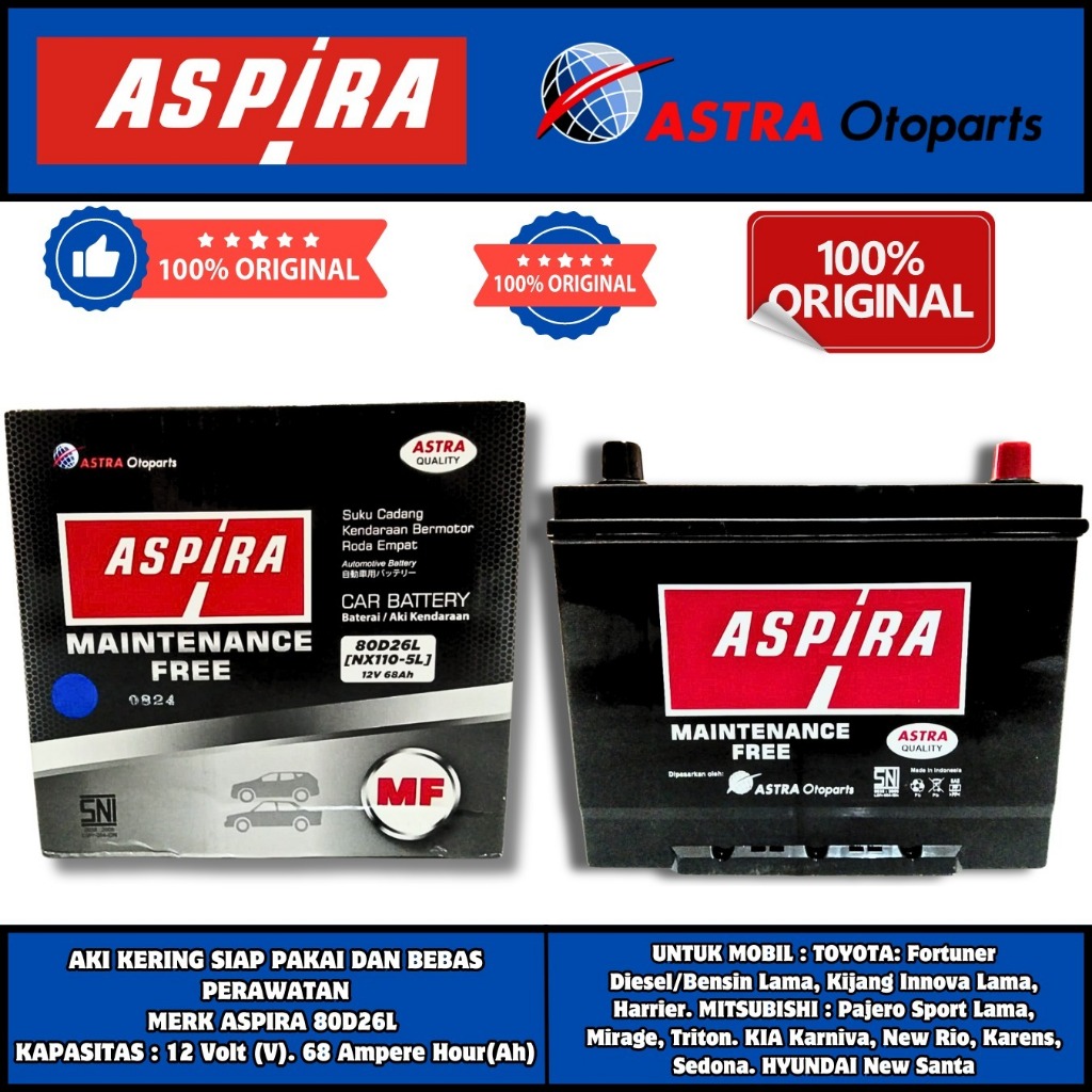 Jual AKI MOBIL FORTUNER LAMA, PAJERO SPORT LAMA, INNOVA KIJANG LAMA 80D26L ASPIRA ASTRA MF AKI ...