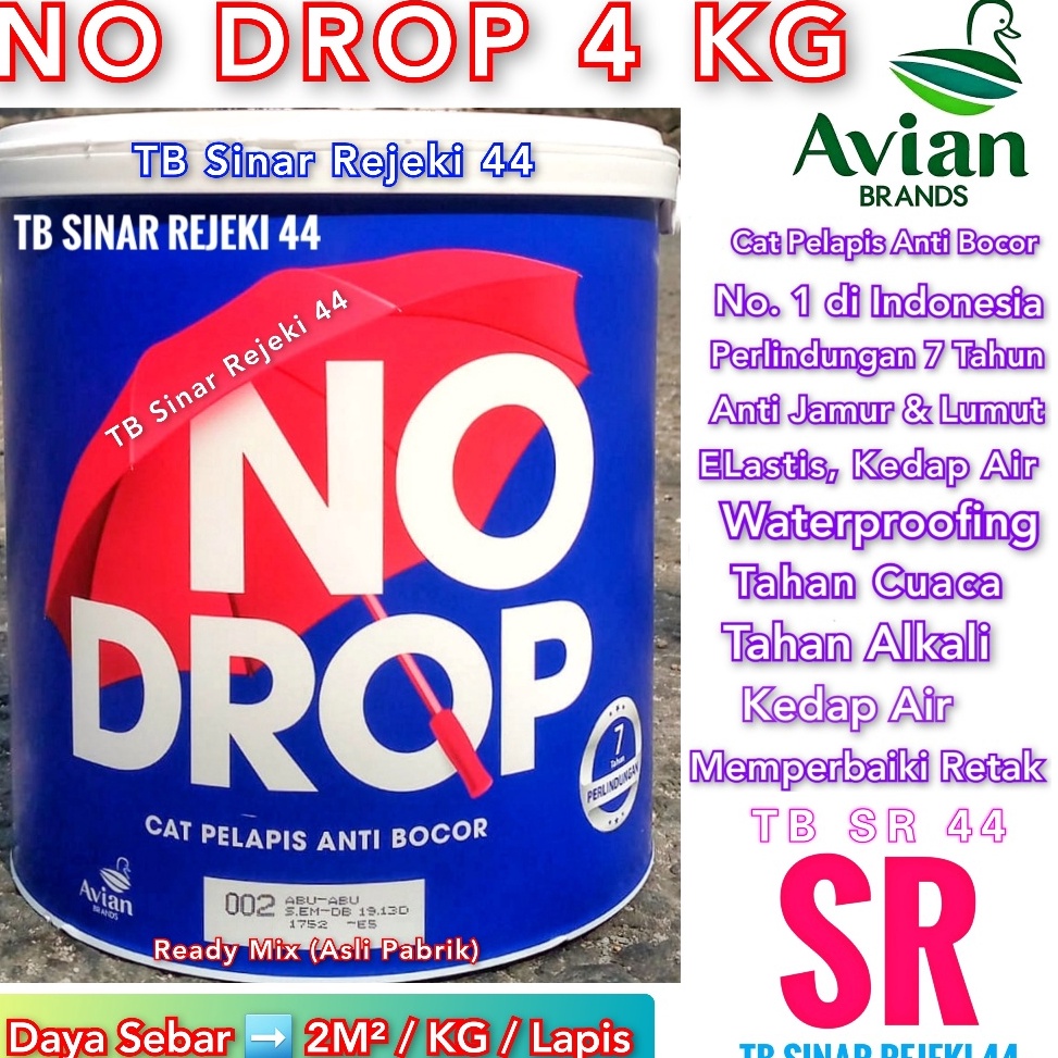 Jual NO DROP 4 KG WARNA KOMPLIT READY MIX CAT PELAPIS ANTI BOCOR WATEROOFING GALON 4KG | Shopee ...