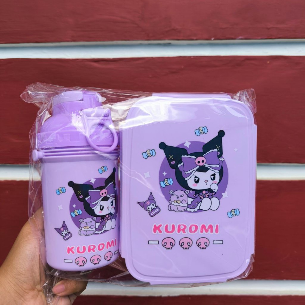 Jual Lunch Box Kuromi Kotak Makan Set + Botol Sanrio Kotak Bekal Anak Sekolah Free Sendok Dan ...