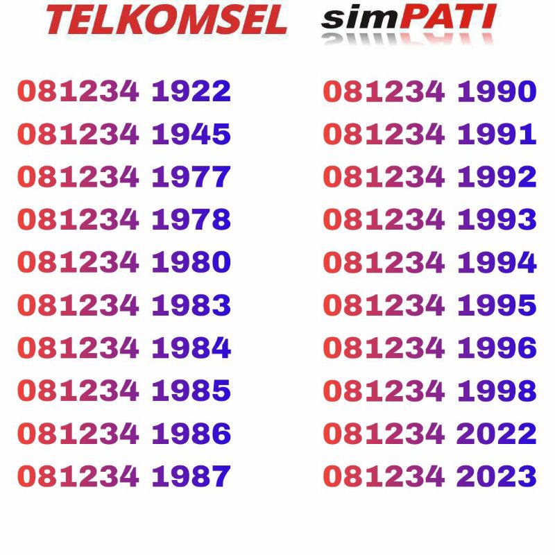 Jual nomor cantik Telkomsel simpati 10 digit Tahun | Shopee Indonesia