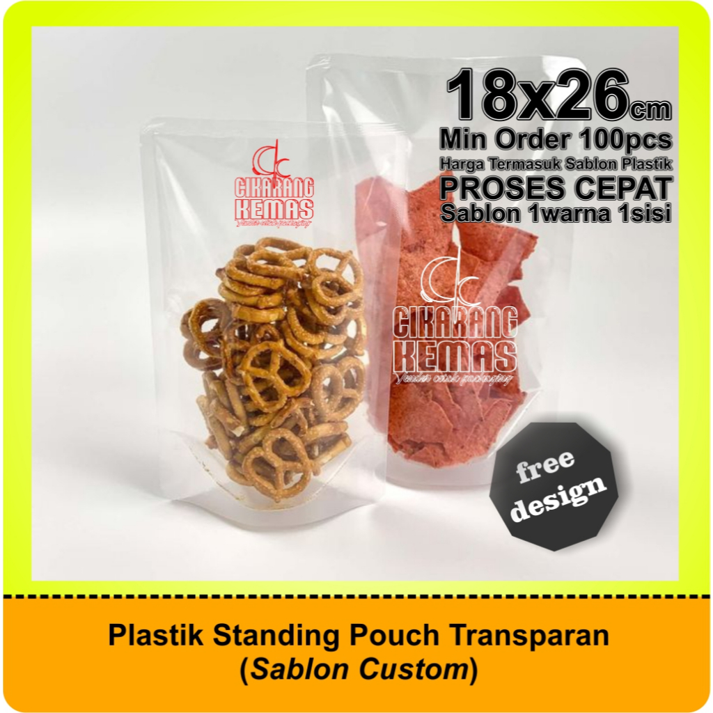 Jual Standing Pouch Ziplock Clear 18x26 Custom Sablon Free Design ...