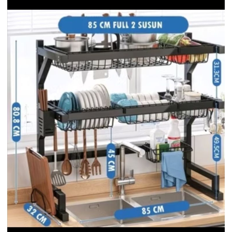 Jual RAK PIRING WASTAFEL BESAR / RAK PIRING STAINLESS HITAM JUMBO ...