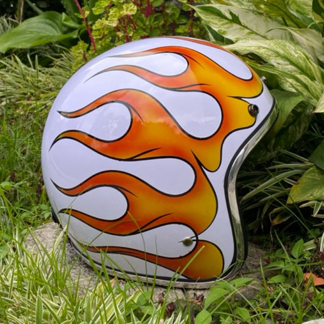 Jual Helm Bogo Custom Putih Api Sketsa Kuning | Shopee Indonesia