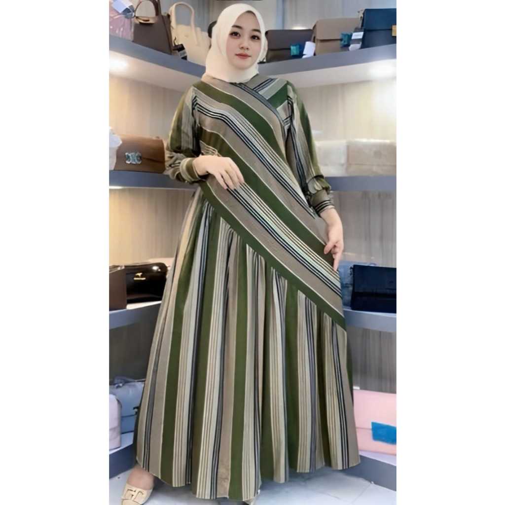 Jual Baju Gamis Motif Salur Menyamping JUMBO Pollycotton Premium Import | Shopee Indonesia