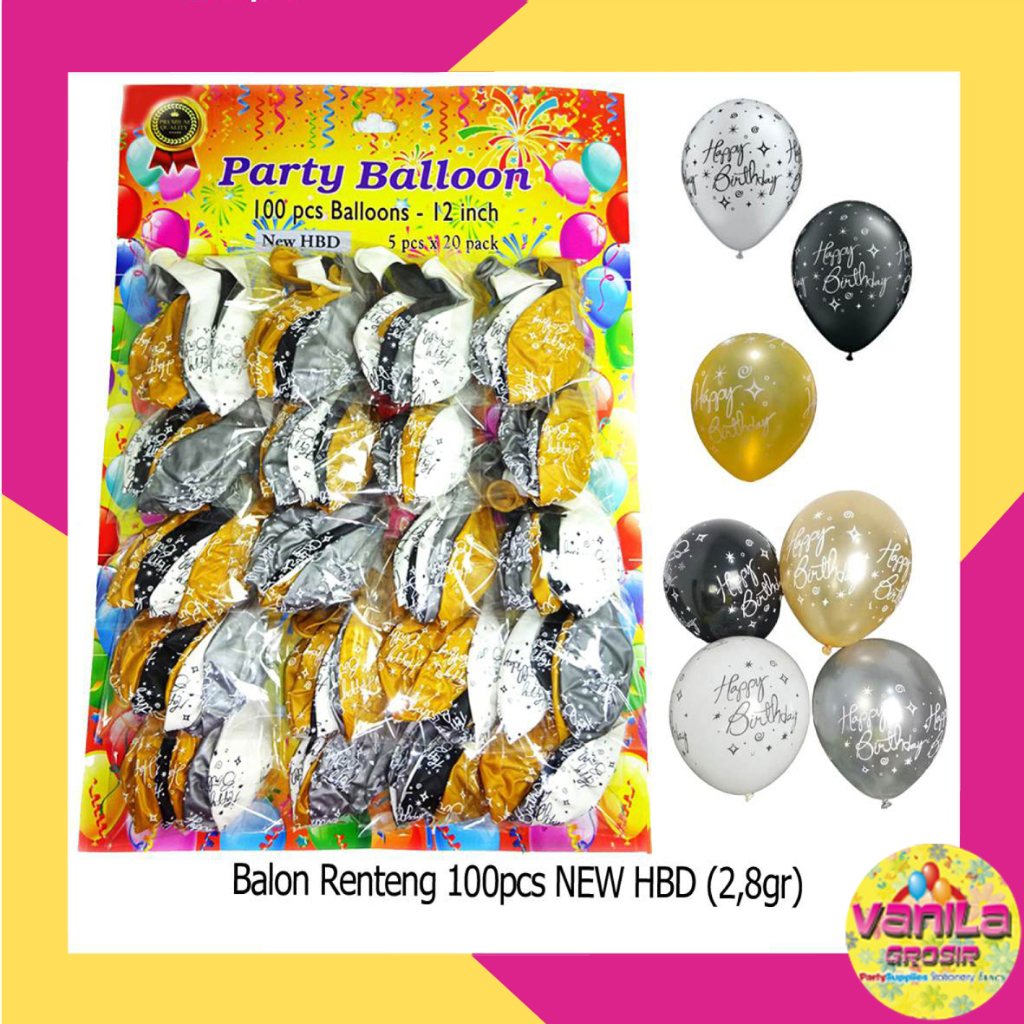 Jual (100Pcs) Balon Renteng New HBD 2,8gr, balon latex, balon motif ...