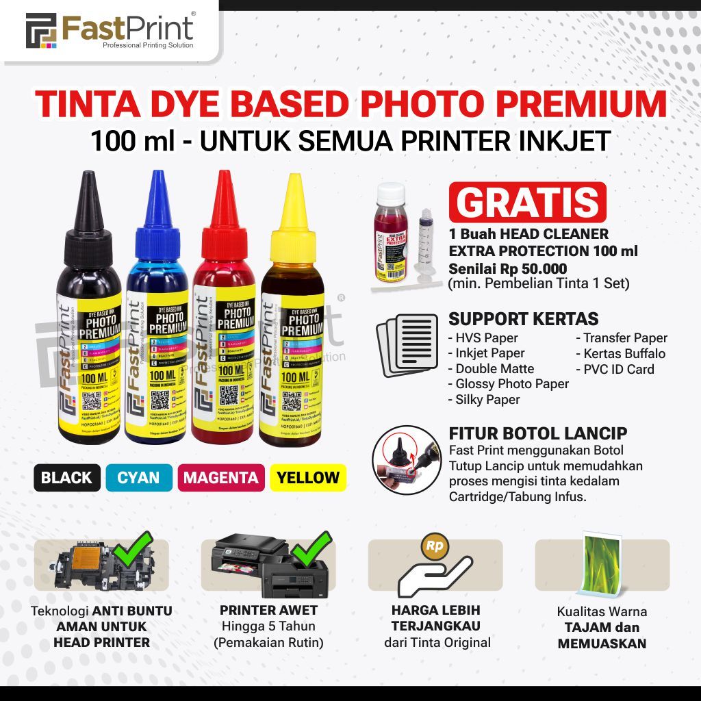 Jual Fast Print Tinta Refill Dye Based Photo Premium 100ML | Shopee ...