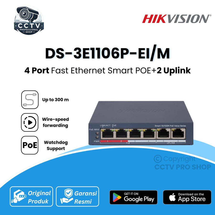 Jual Hikvision POE Switch 4 port DS-3E1106P-EI/M Smart POE Switch ...