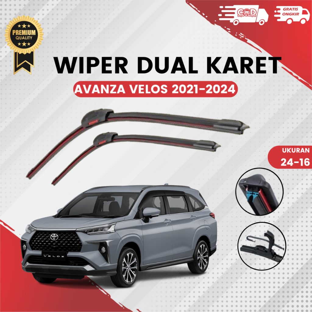 Jual Wiper Double Karet Frameless Toyota Avanza Veloz 2021-2024 | Ukuran 24 & 16 Inci | Bisa COD ...