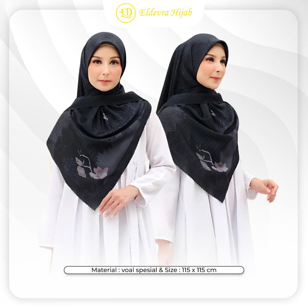 Jual Eldevra Hijab - Jilbab Segiempat Motif Printing Naima Hitam Scarf ...