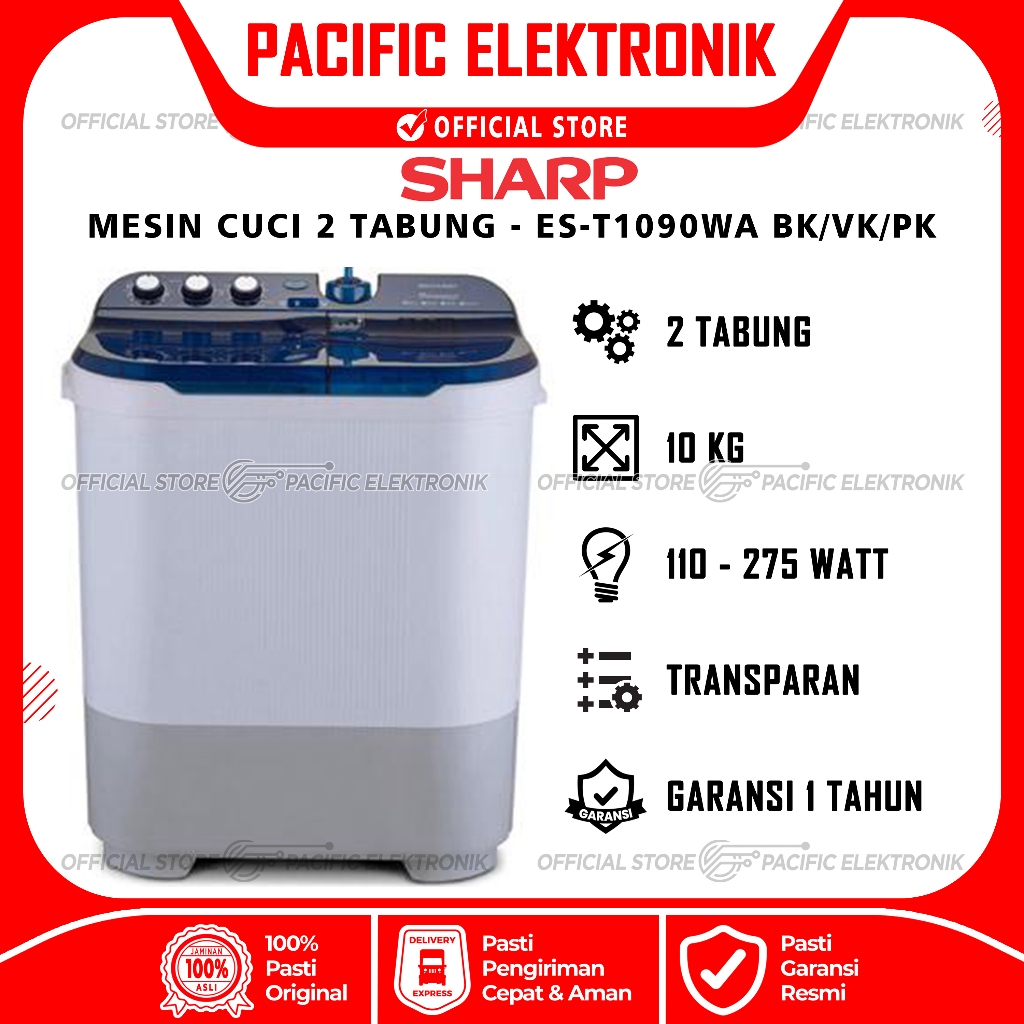 Jual Mesin Cuci Sharp 2 Tabung 10kg ES-T1090 / EST1090 / 1090 | Shopee ...
