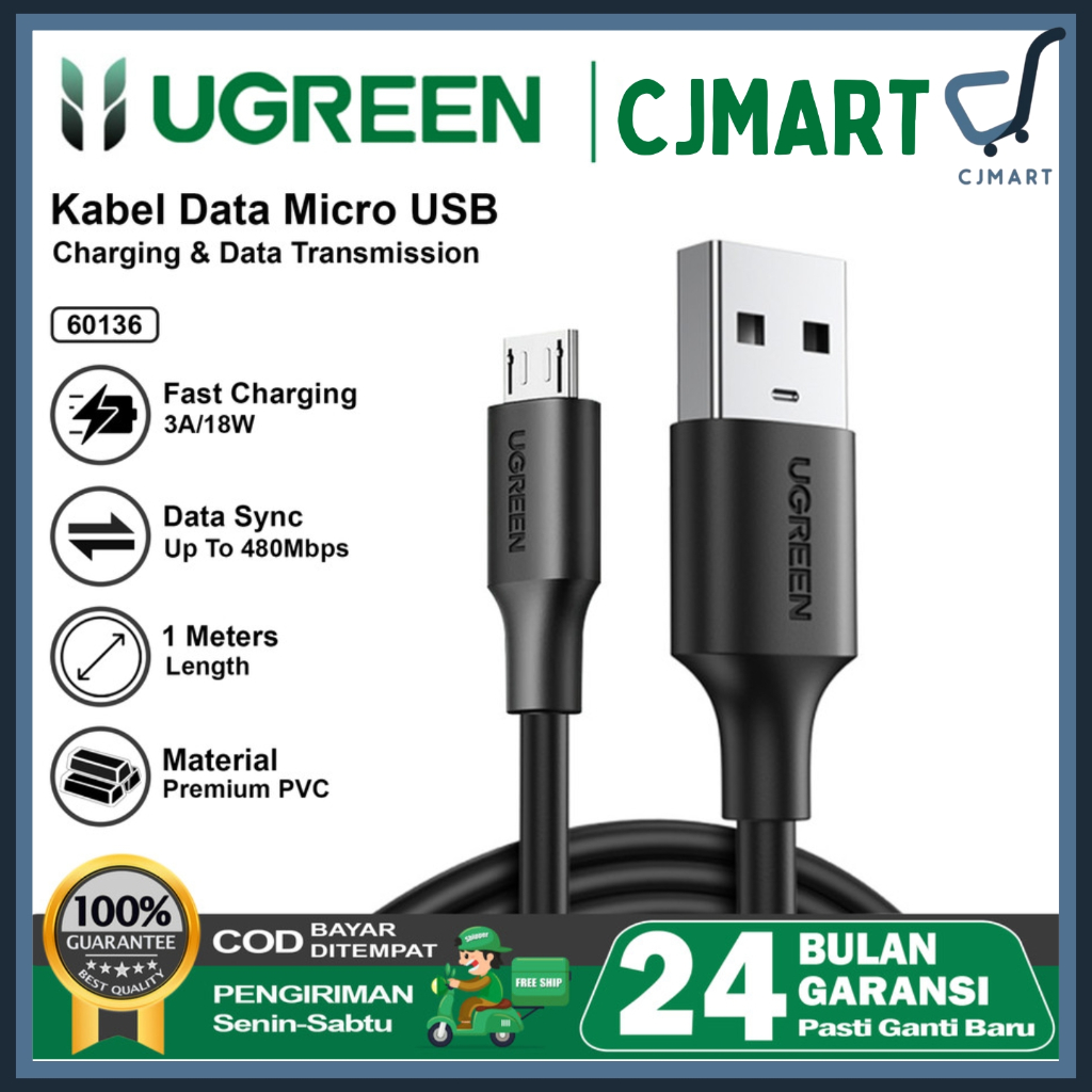 Jual Kabel Data Micro USB 18W UGREEN Fast Charging Premium Braided ...