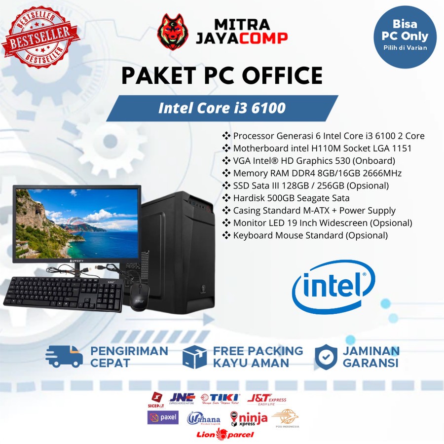 Jual pc rakitan fullset core i3 6100 office ram ddr4 8gb hdd ssd desktop komputer rakitan full ...