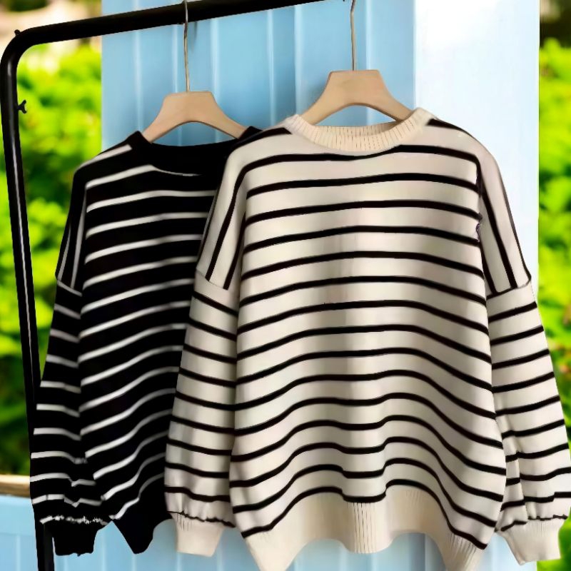 Jual Bayoneta Sweater Knit Rajut Premium Wanita Seweater Rajut Stripe ...