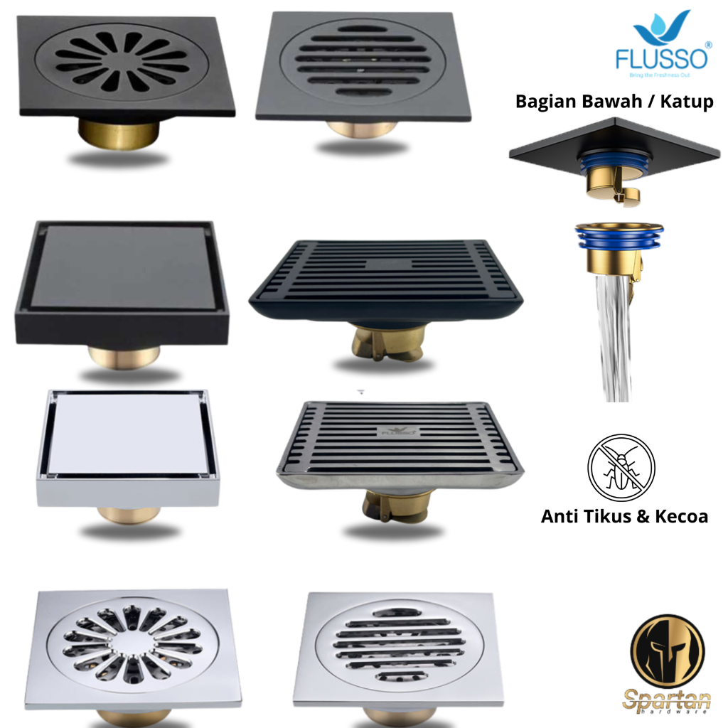 Jual Flusso Floor Drain Afur Lantai Saringan Got Kamar Mandi Stainless 4 inch Hitam Anti Bau ...