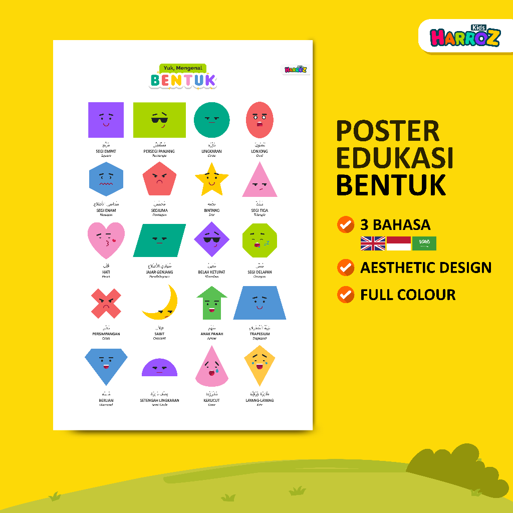 Jual Poster A3+ Mengenal Bentuk Shapes Bentuk Geometri 2 Dimensi 3 ...