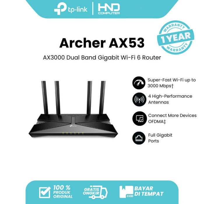 Jual TP-Link Archer AX53 Wi-Fi 6 Router AX3000 Dual Band Gigabit OFDMA ...