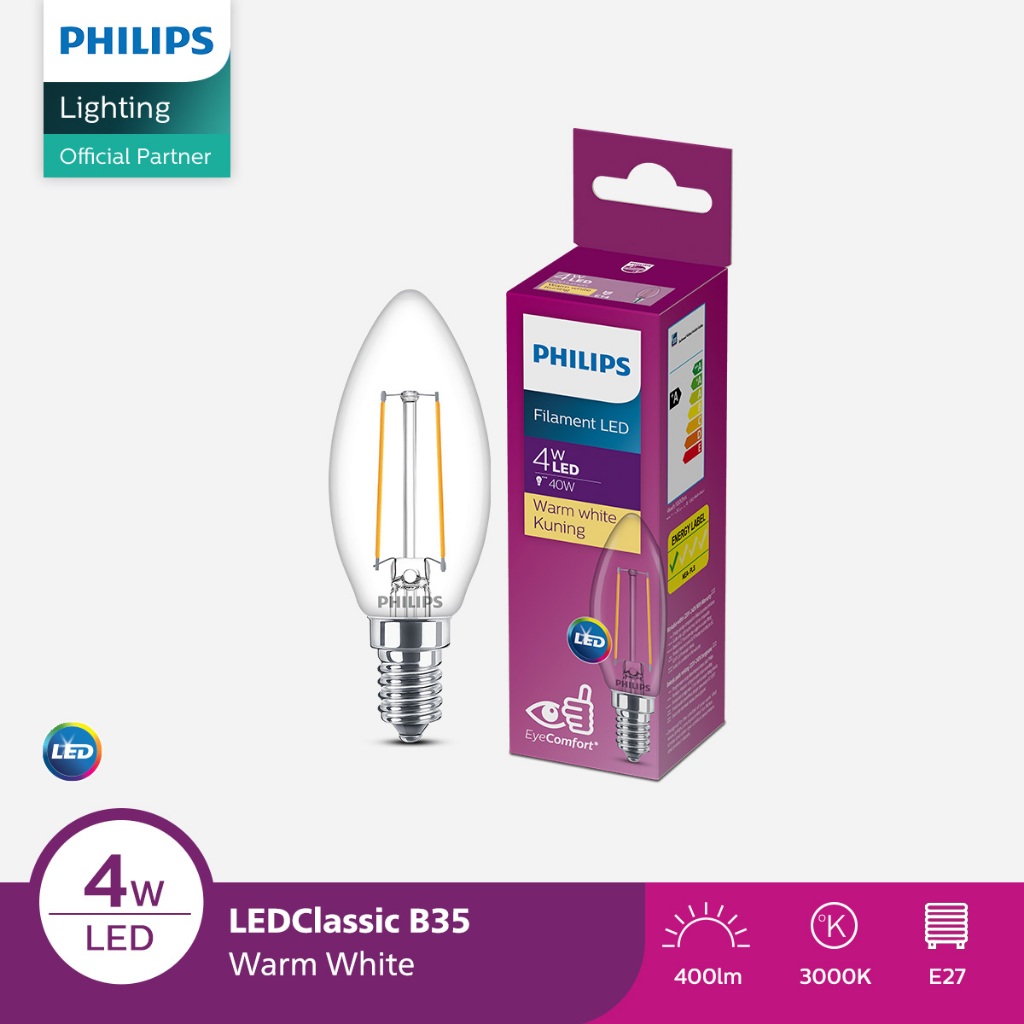 Jual Lampu Philips Filament Bohlam LED 4W B35 E14 Kuning | Shopee Indonesia