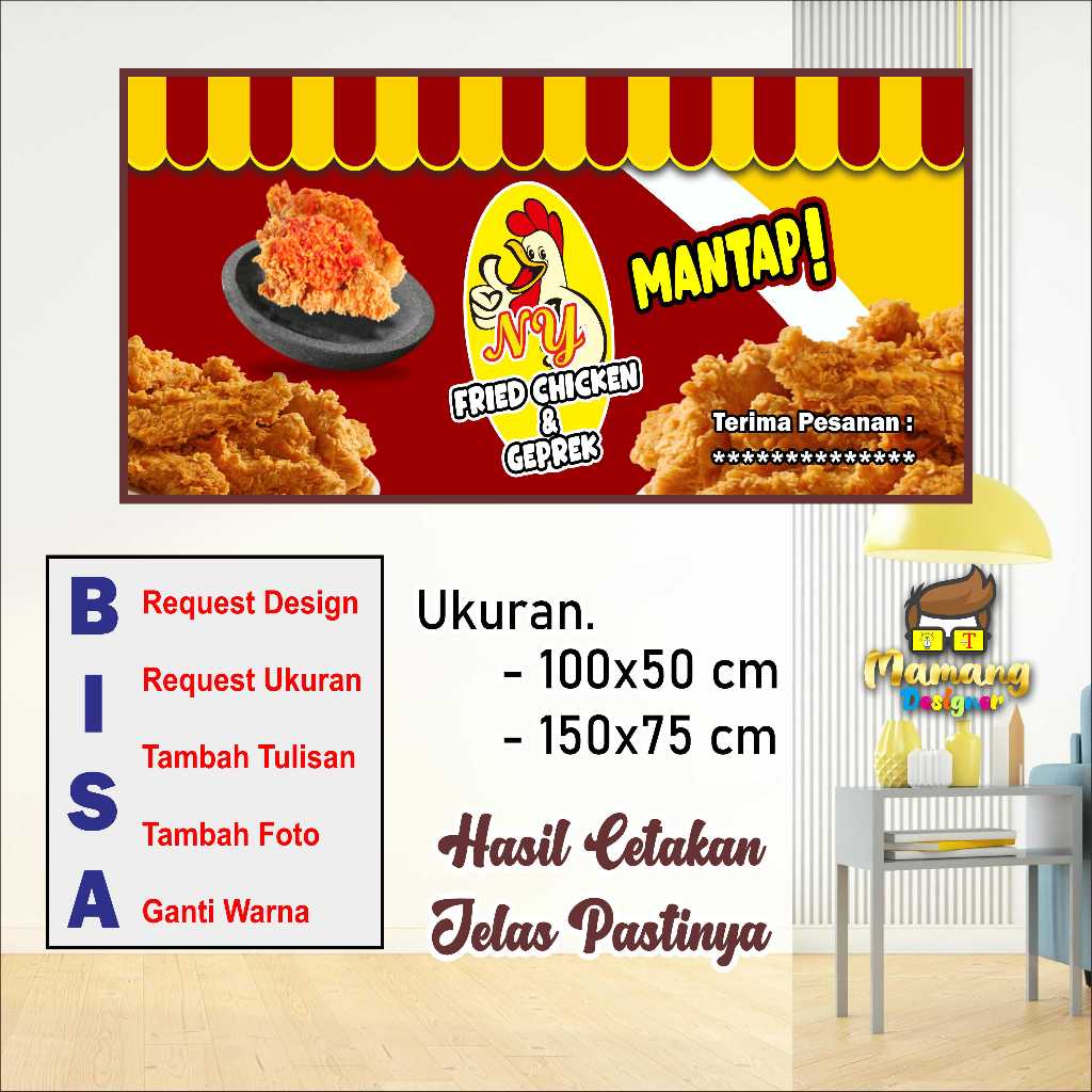 Jual Cetak Spanduk Banner Keren Fried Chicken dan Geprek Warna Keren bb | Shopee Indonesia