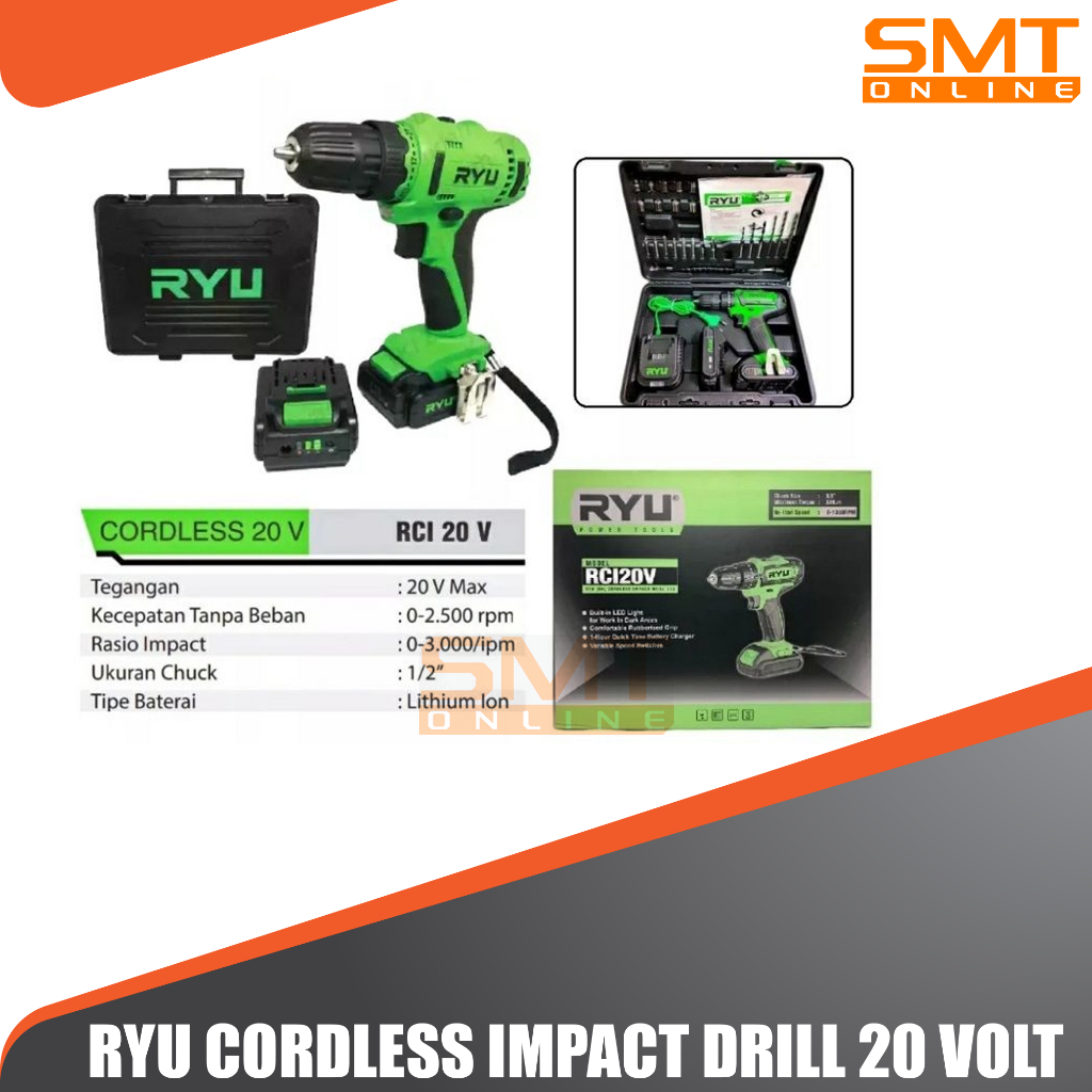 Jual RYU RCI20V Cordless Impact Drill 20 Volt Mesin Bor Cordless RYU RCI 20V | Shopee Indonesia
