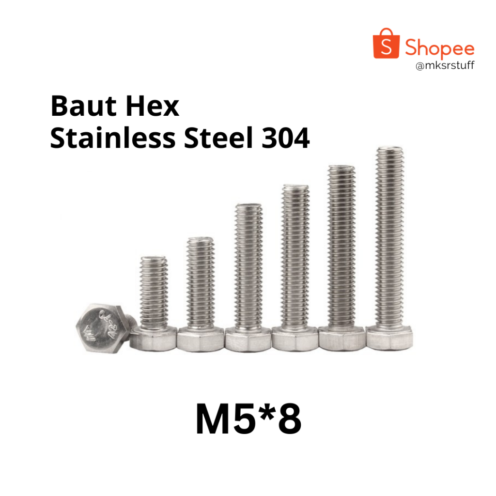 Jual M5 - SS304 Baut Hex Stainless Steel 304 | Shopee Indonesia