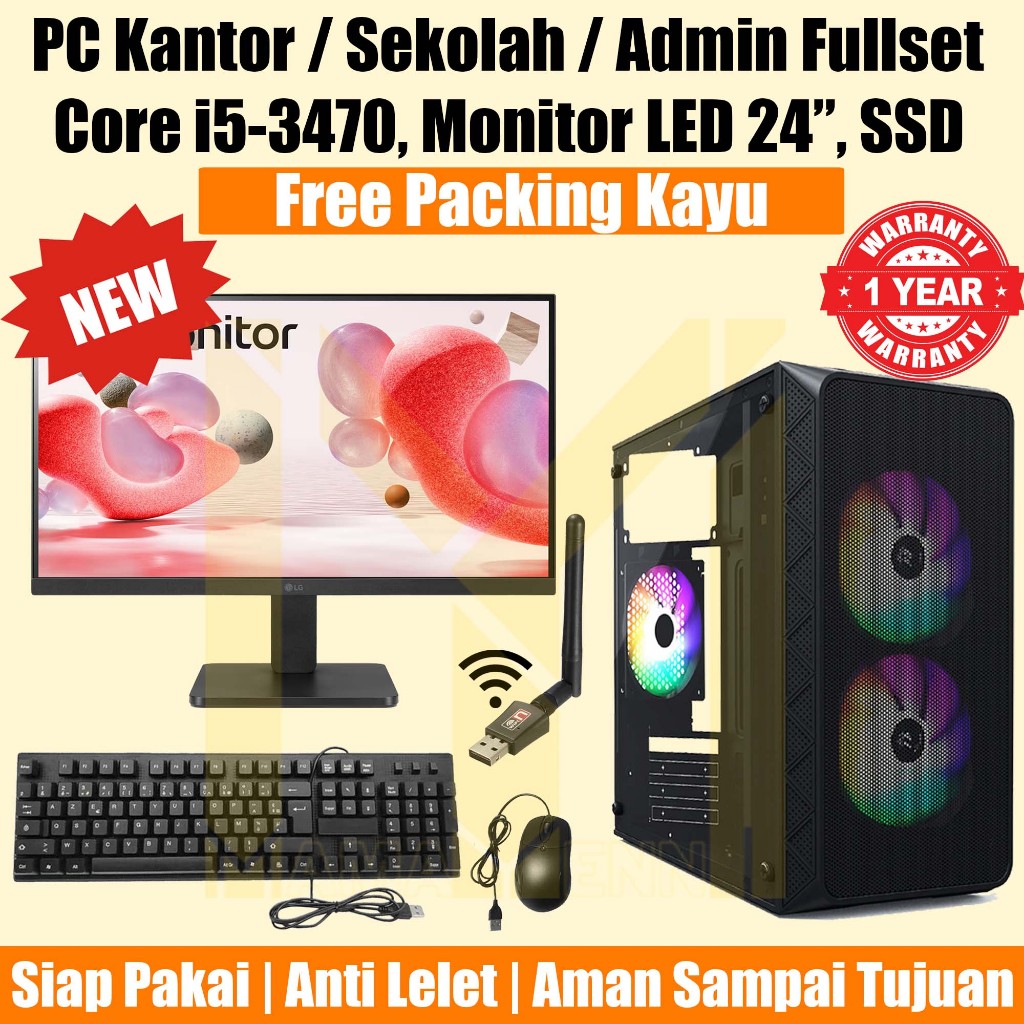 Jual PC Rakitan Kantor Core i5 3470 LG 22" Casing RGB RAM 16GB / Paket CPU Office/Admin/Sekolah ...