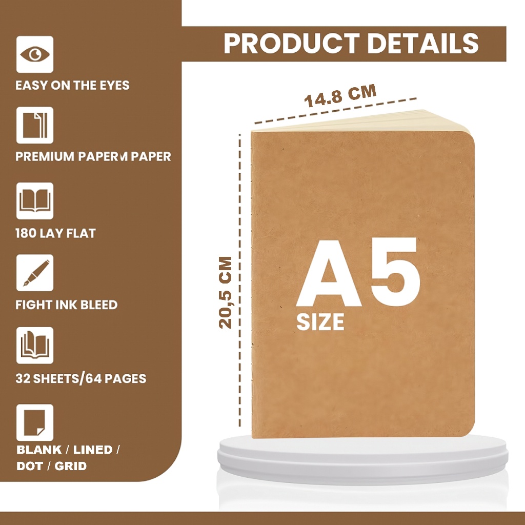 Jual Buku Tulis Kraft Notebook Buku 32 Lembar Diary Book Garis / Polos ...