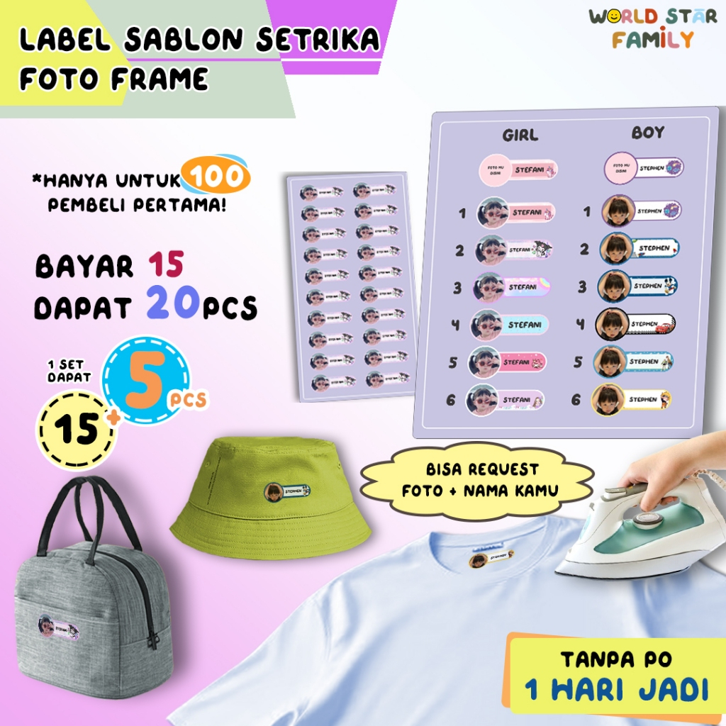 Jual Wsf Stiker Baju Custom FOTO GRATIS custom Sticker Nama Label ...