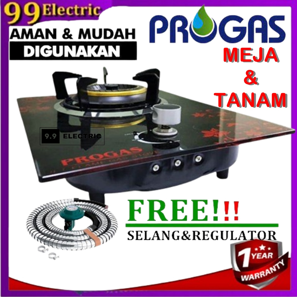 Jual [COD]Kompor Gas Tanam Kaca Progas 1 Tungku +Selang Gas+Regulator ...