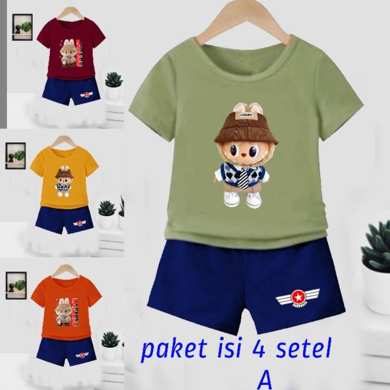 Jual setelan baju anak anak paket isi 4 setel gambar Labubu | Shopee ...