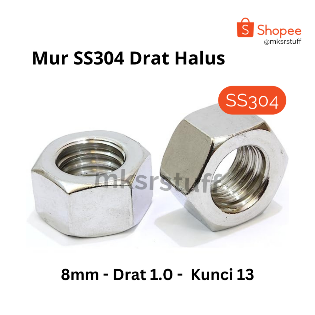 Jual SS304 Mur Drat Halus MERK THE Stainless Steel 304 - M8, M10, M16 | Shopee Indonesia